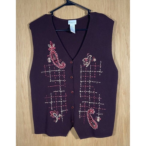 Koret | Tops | Vintage Koret Sweater Vest Knit Burgundy Embroidered ...